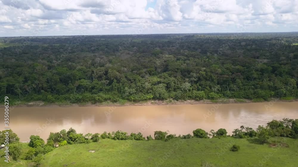 Drone aerial view of forest trees of Amazon rainforest deforestation ...