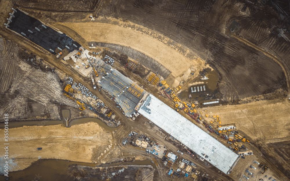 the construction process of the highway bridges overpass photographed ...
