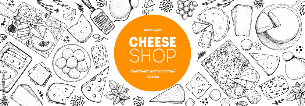 Cheese design template. Hand drawn sketch. Retro food background ...