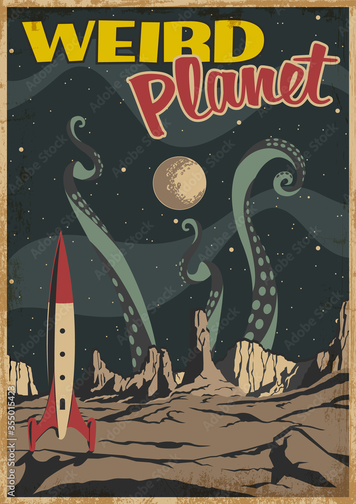 Weird Planet Old Fantastic Comic Book, Sci Fi Book Cover Stylization ...
