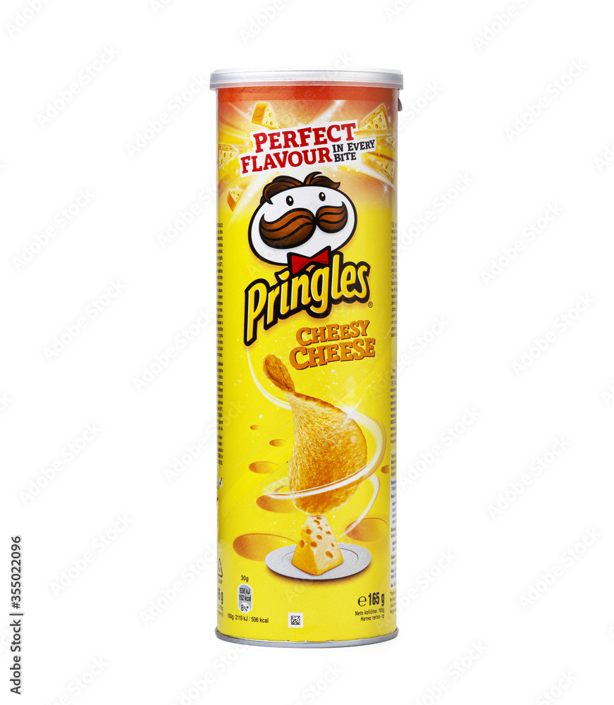 Pringles potato snack chips cheese tyube pack isolated on white Stock ...