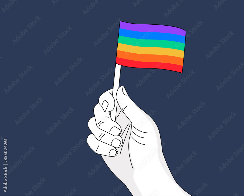 Pride rainbow flag in hand drawing. A hand waving rainbow flag - vector ...