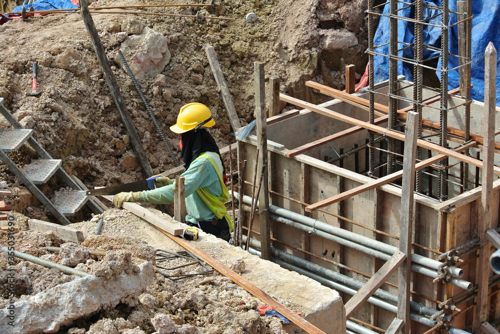 Pile cap formwork at construction site in Johor, Malaysia. Stock Photo ...