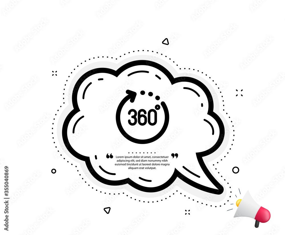 360 degrees icon. Quote speech bubble. Panoramic view sign. VR ...