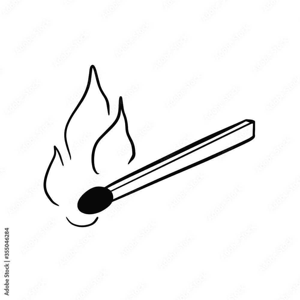 Burning match, hand drawn doodle, simple line drawing sketch ...