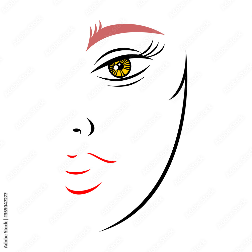 Half woman face with beautiful makeup. Recolorable shape isolated from ...