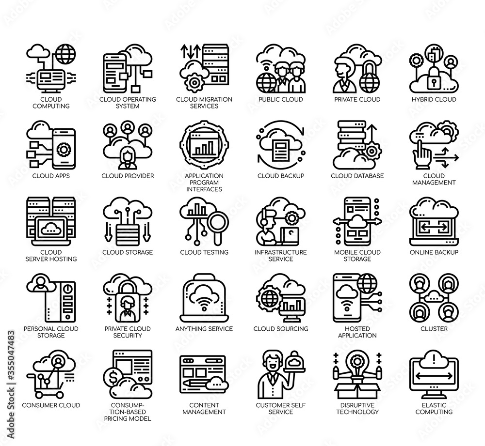 Set of cloud service thin line and pixel perfect icons for any web and ...