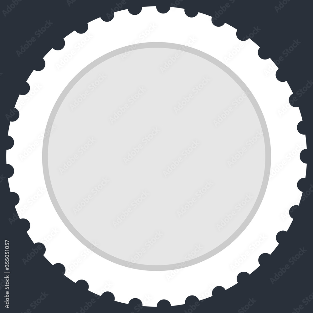 Blank circle white paper postage stamp. Recolorable shape isolated from ...