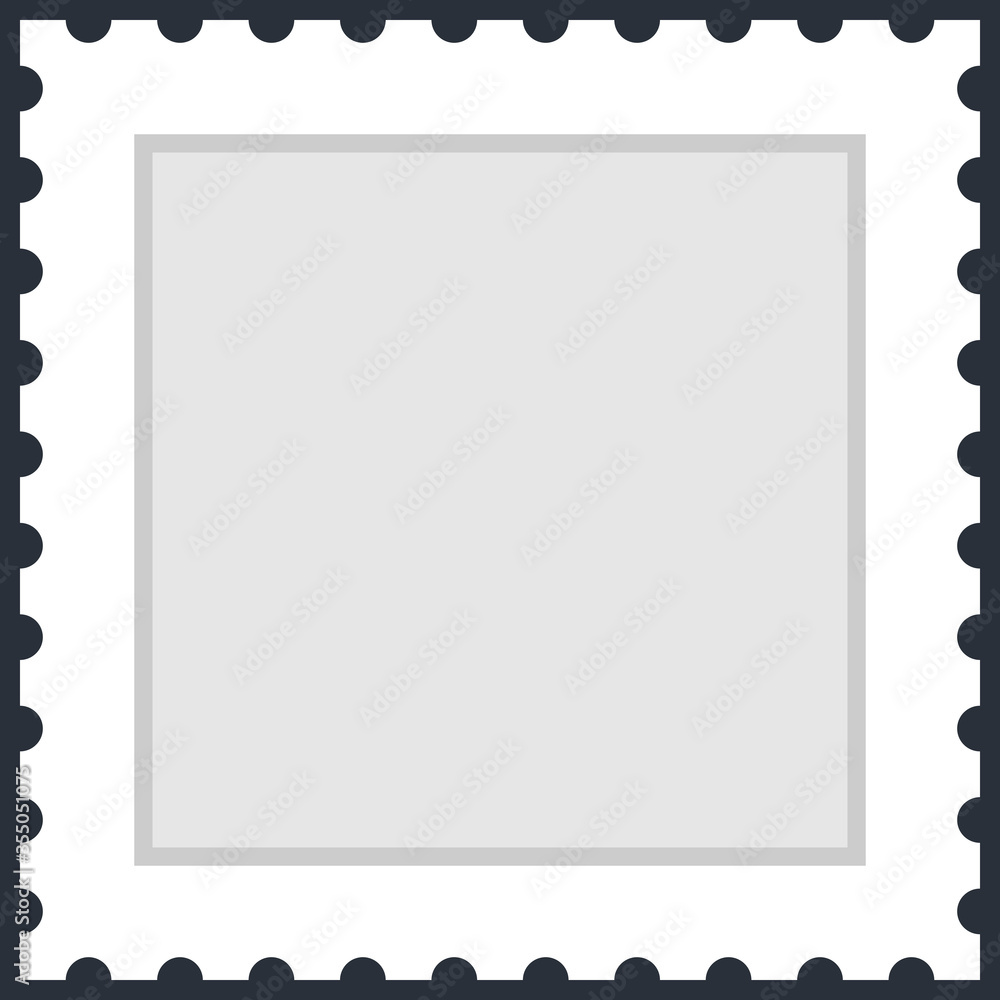Blank square white paper postage stamp. Recolorable shape isolated from ...