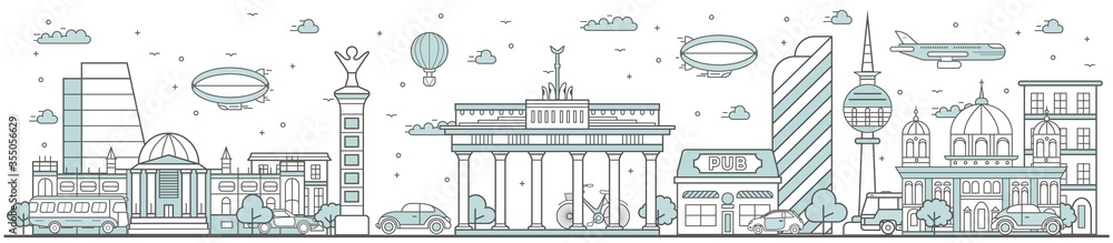 Berlin skyline. Line cityscape with famous building landmarks panorama ...
