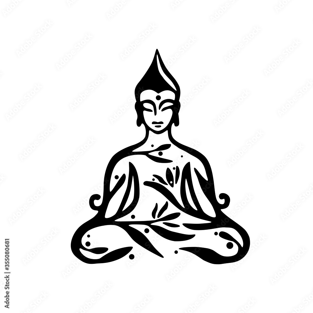 Buddha decorative drawing. Sitting or meditating buddah statue. Vector ...