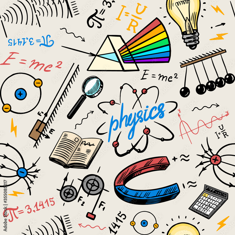 Physics or education Seamless pattern. Icons and formulas background ...