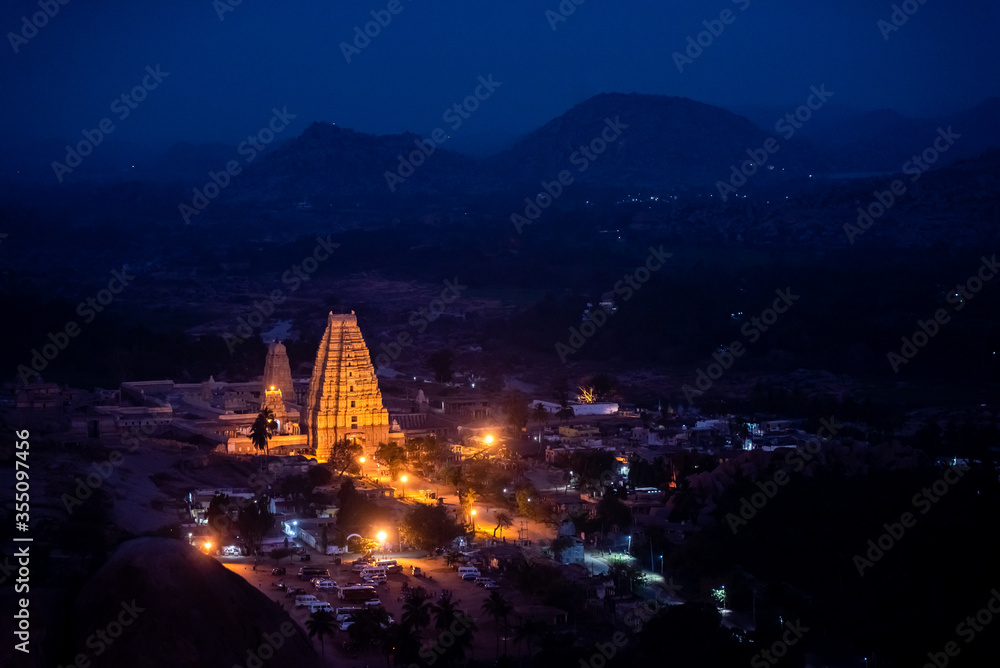 a view of Virupaksha Temple, a famous and ancient Shiva Temple built by ...