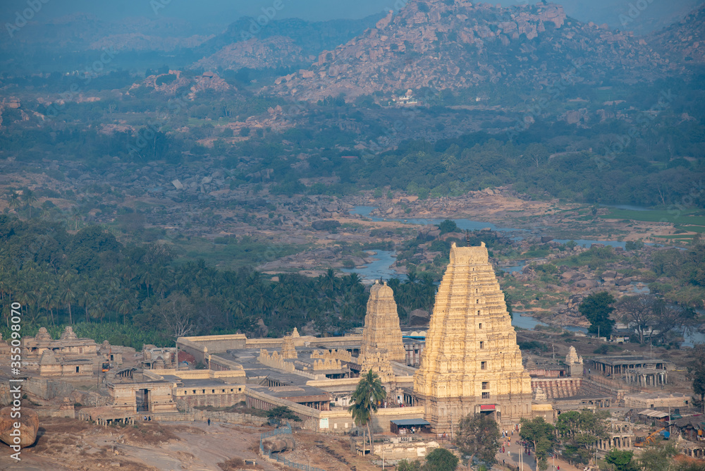 a view of Virupaksha Temple, a famous and ancient Shiva Temple built by ...