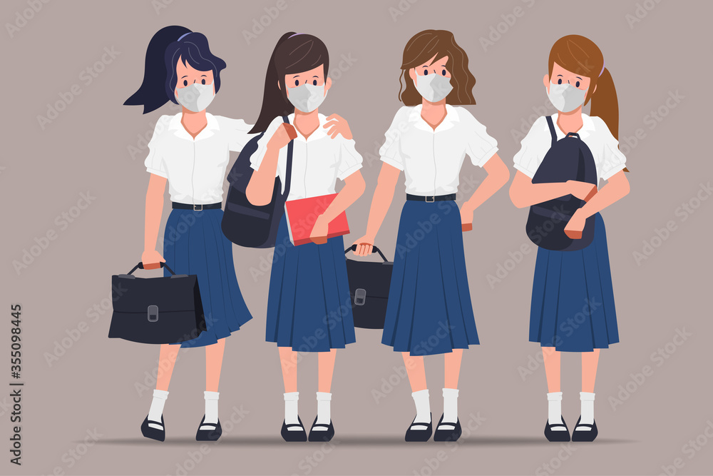 Group of student not keep distance standing character pose. Stock ...