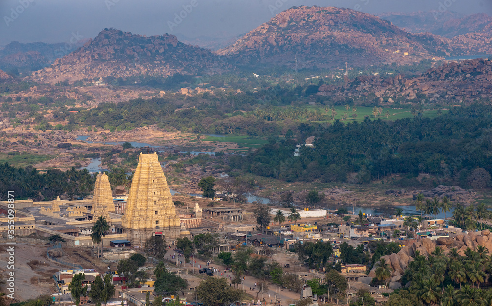 a view of Virupaksha Temple, a famous and ancient Shiva Temple built by ...