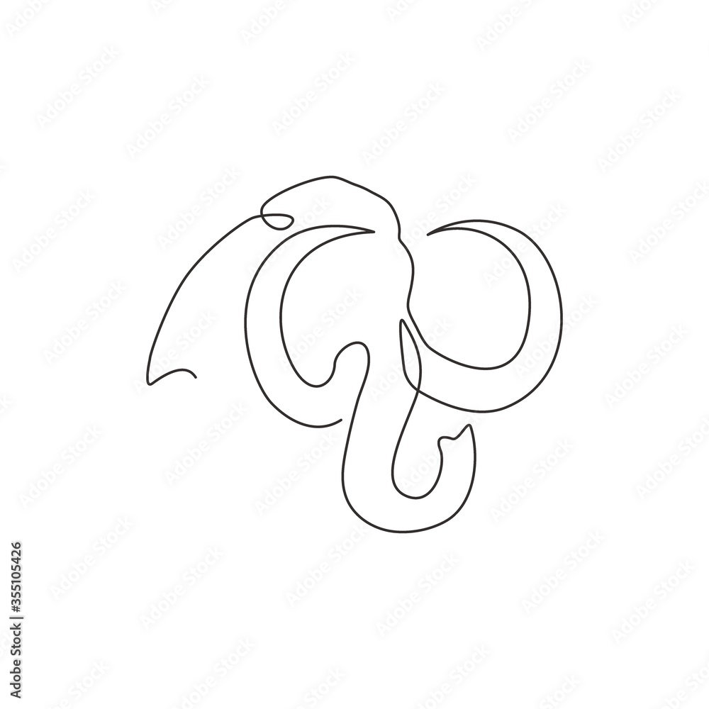 One continuous line drawing of big mammoth company logo identity ...