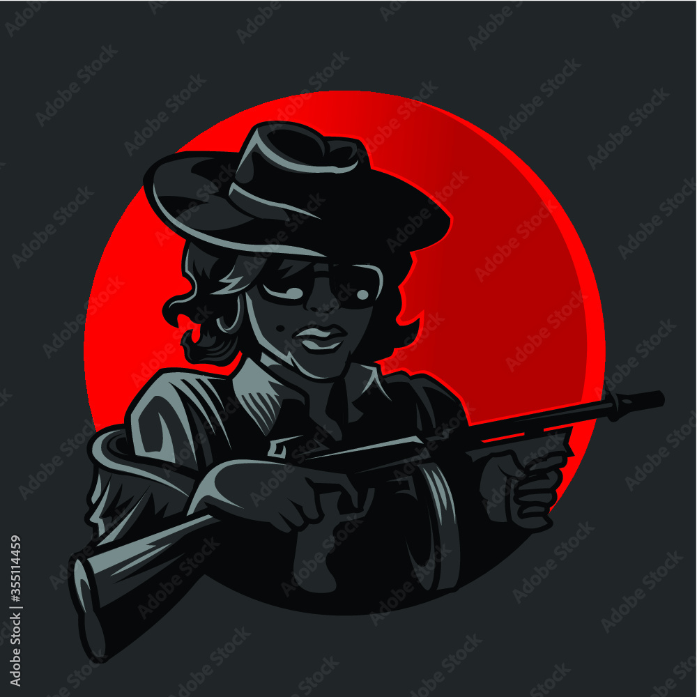 Female Italian Mafia Gangster Carrying Machine Gun Logo Stock Vector ...
