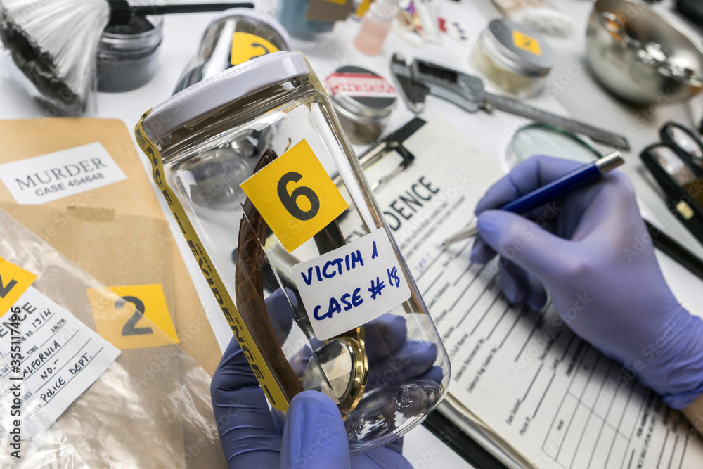 Police scientist working in Criminalistic Lab, victim clock analysis ...
