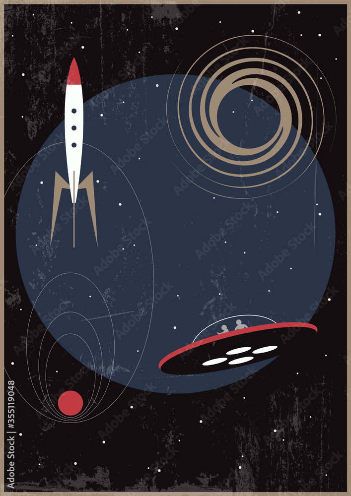 Retro Future Space Illustration, Poster, Cover Template, Mid Century ...