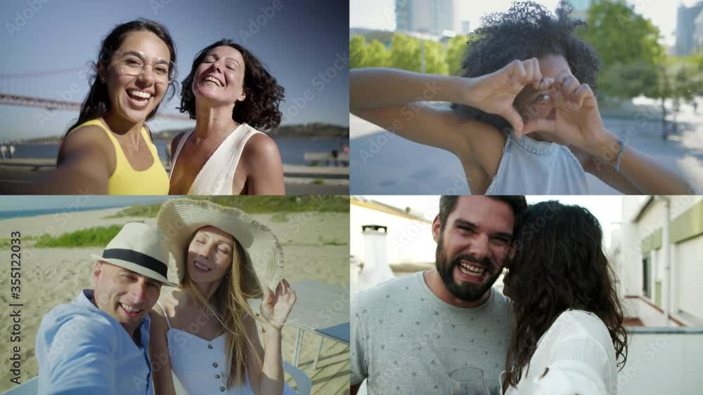 Cheerful relaxed couple kissing and laughing, people smiling and ...