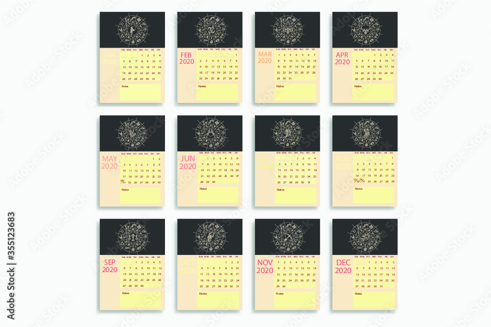 Magic calendar 2021. Mystical sun and phases of the moon. Astrology and ...