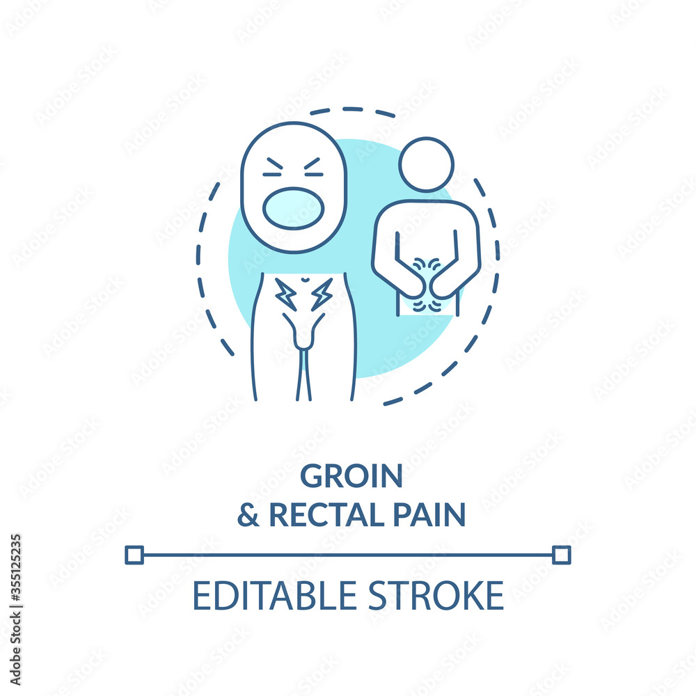 Groin and rectal pain concept icon. Common prostatitis symptoms, mens ...