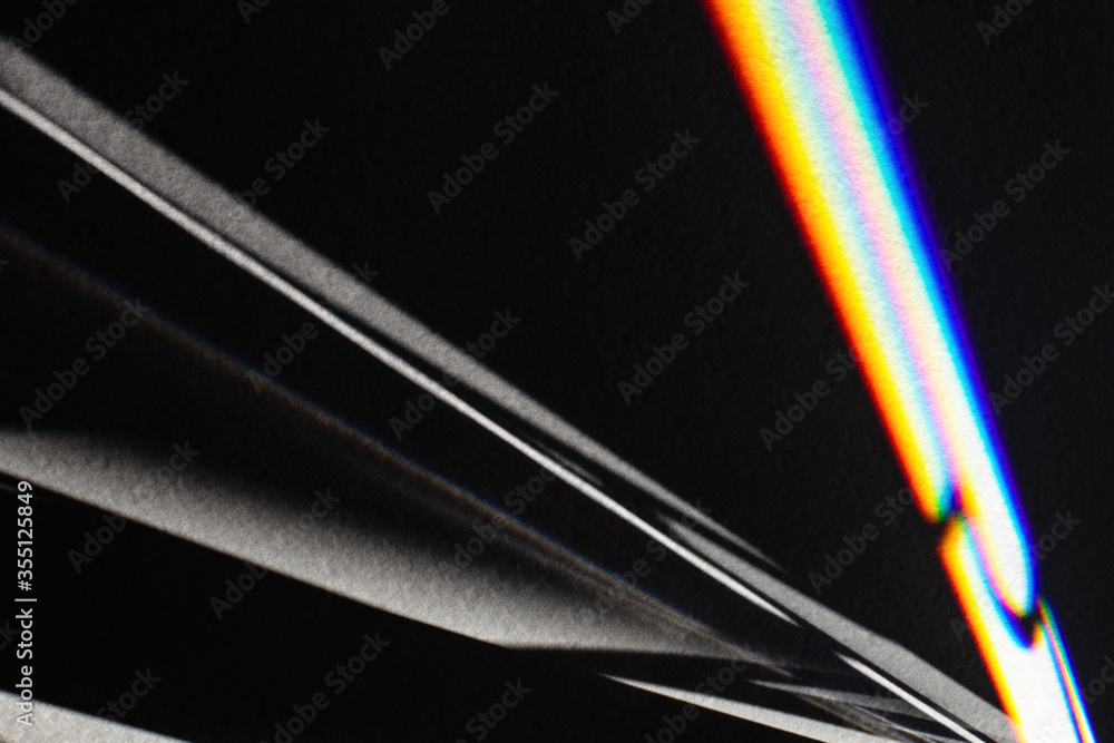 Black futuristic shadows and bright light refraction glow effect with ...