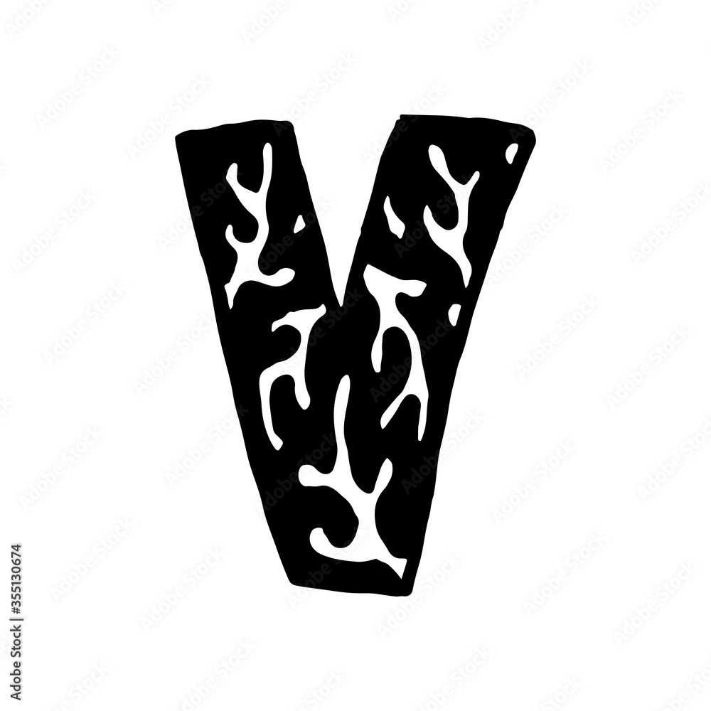 Hand dawn vector letter V isolated on white background. English ...