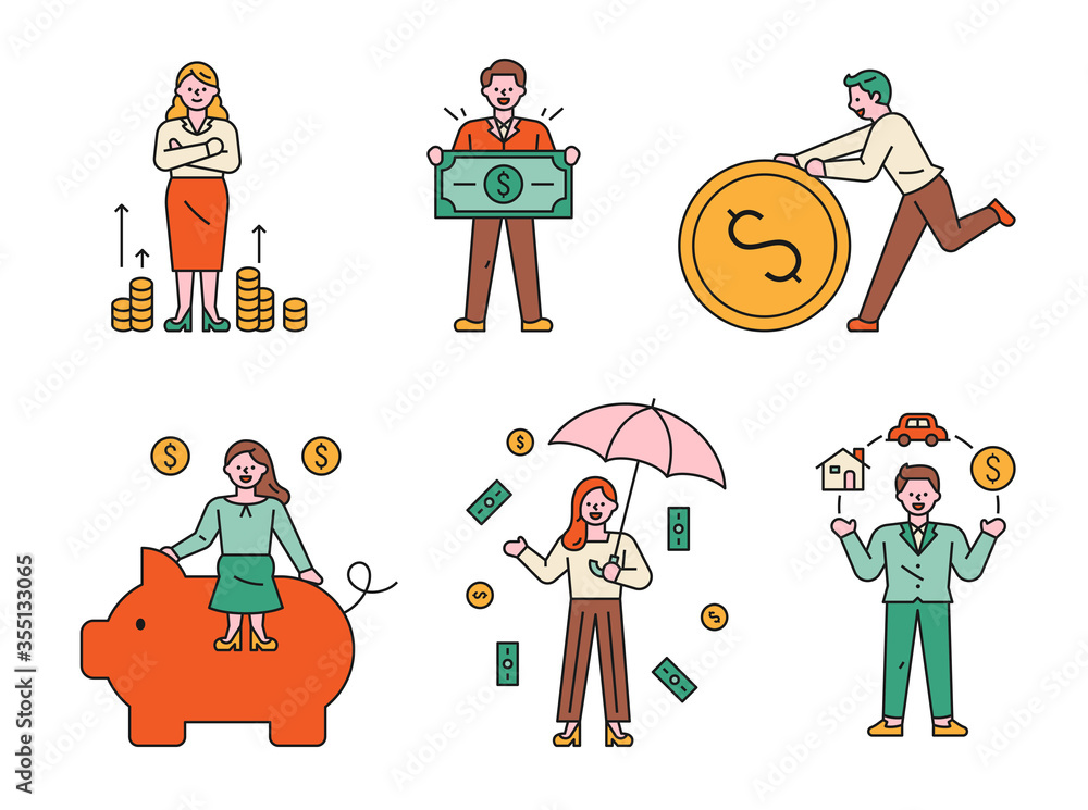 Asset icons and people character. flat design style minimal vector ...