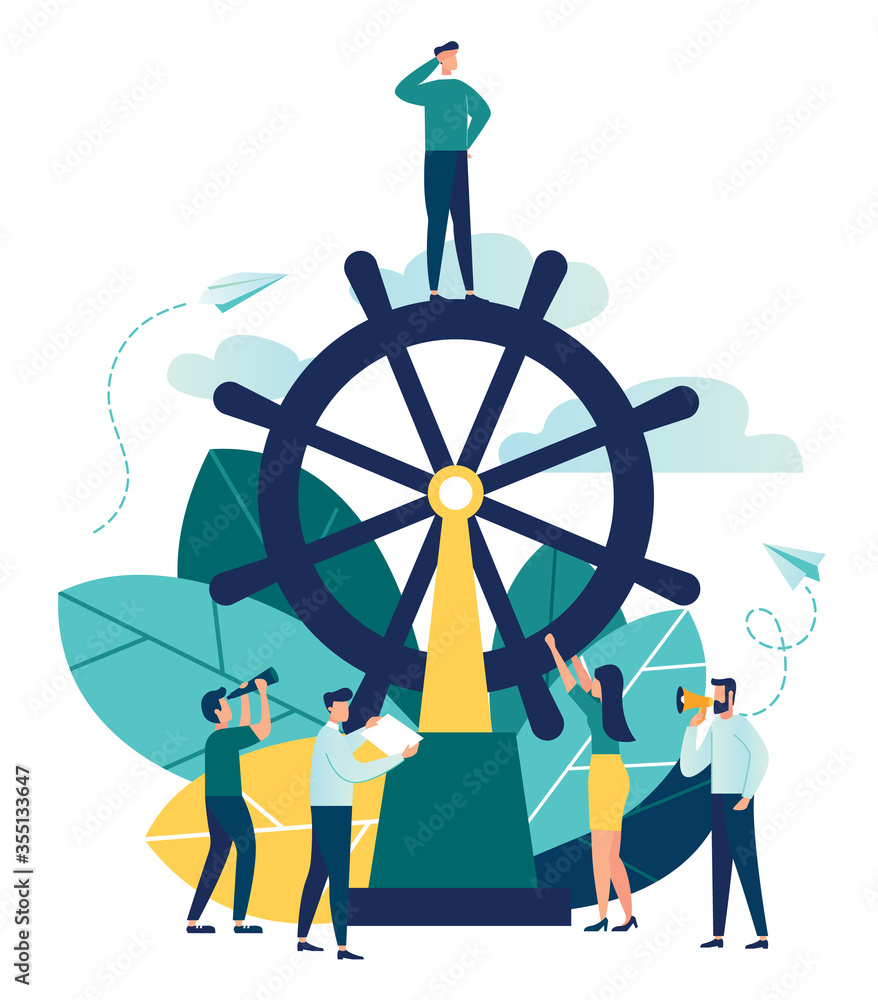 Vector business illustration, leadership qualities in a creative team ...
