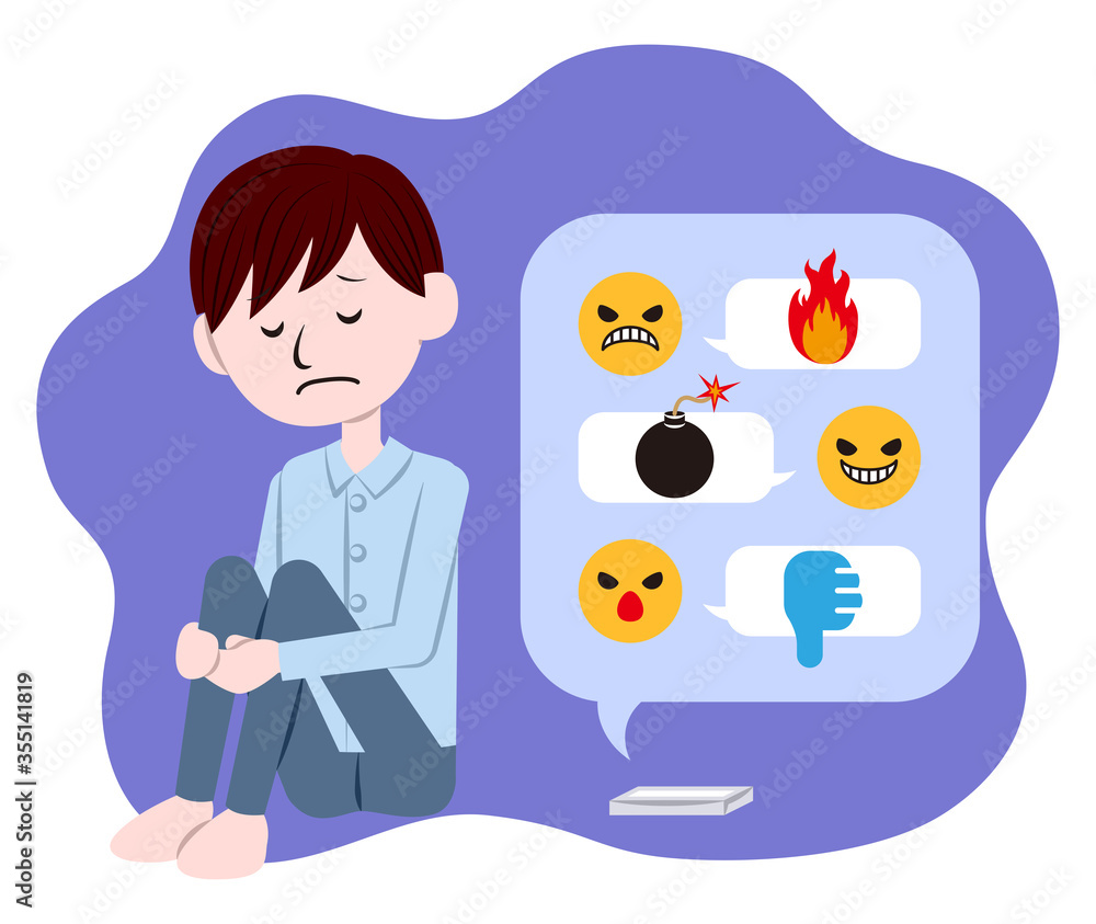 Illustration of a man hurt by cyberbullying and flaming Stock Vector ...