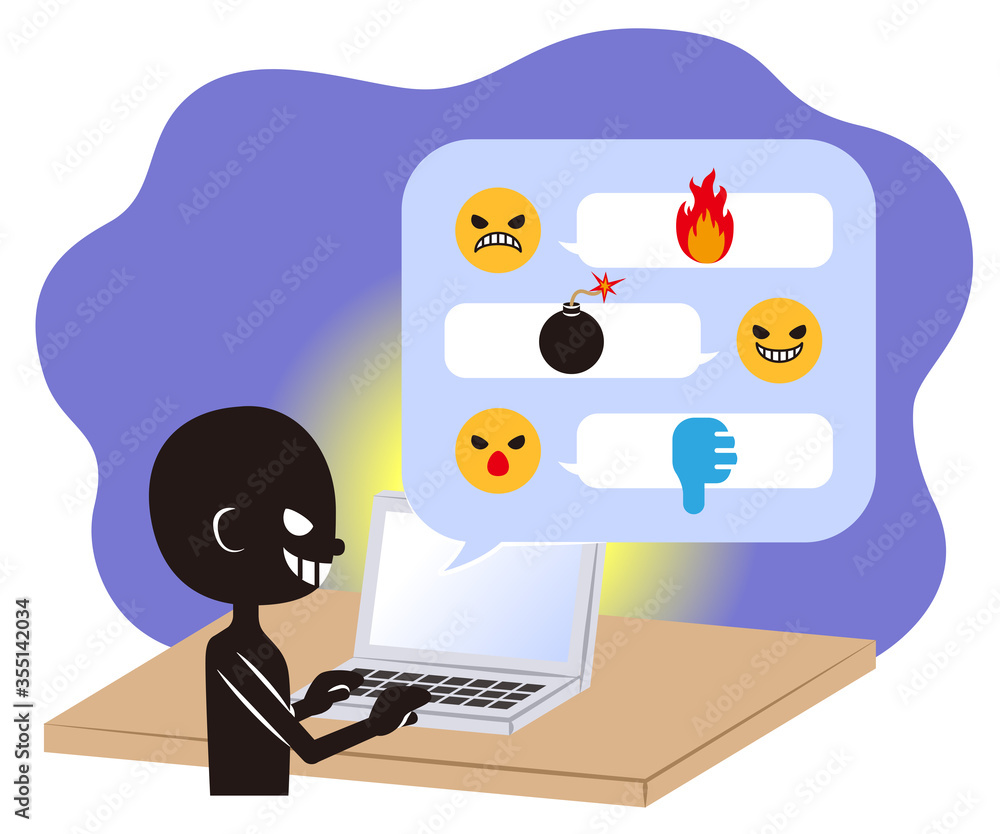 Illustration of internet troll using computer Stock Vector | Adobe Stock