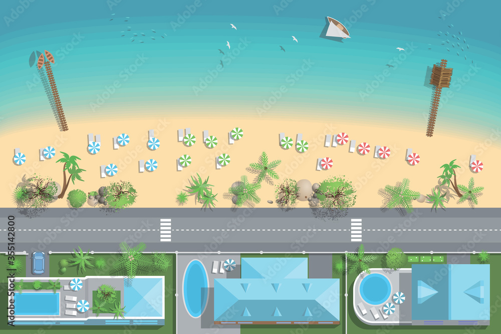 Map of the beach with houses (view from above). Summer holiday ...