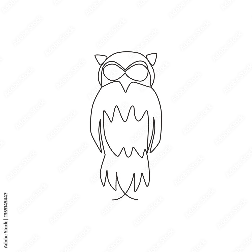 One continuous line drawing of cute owl bird for company logo identity ...