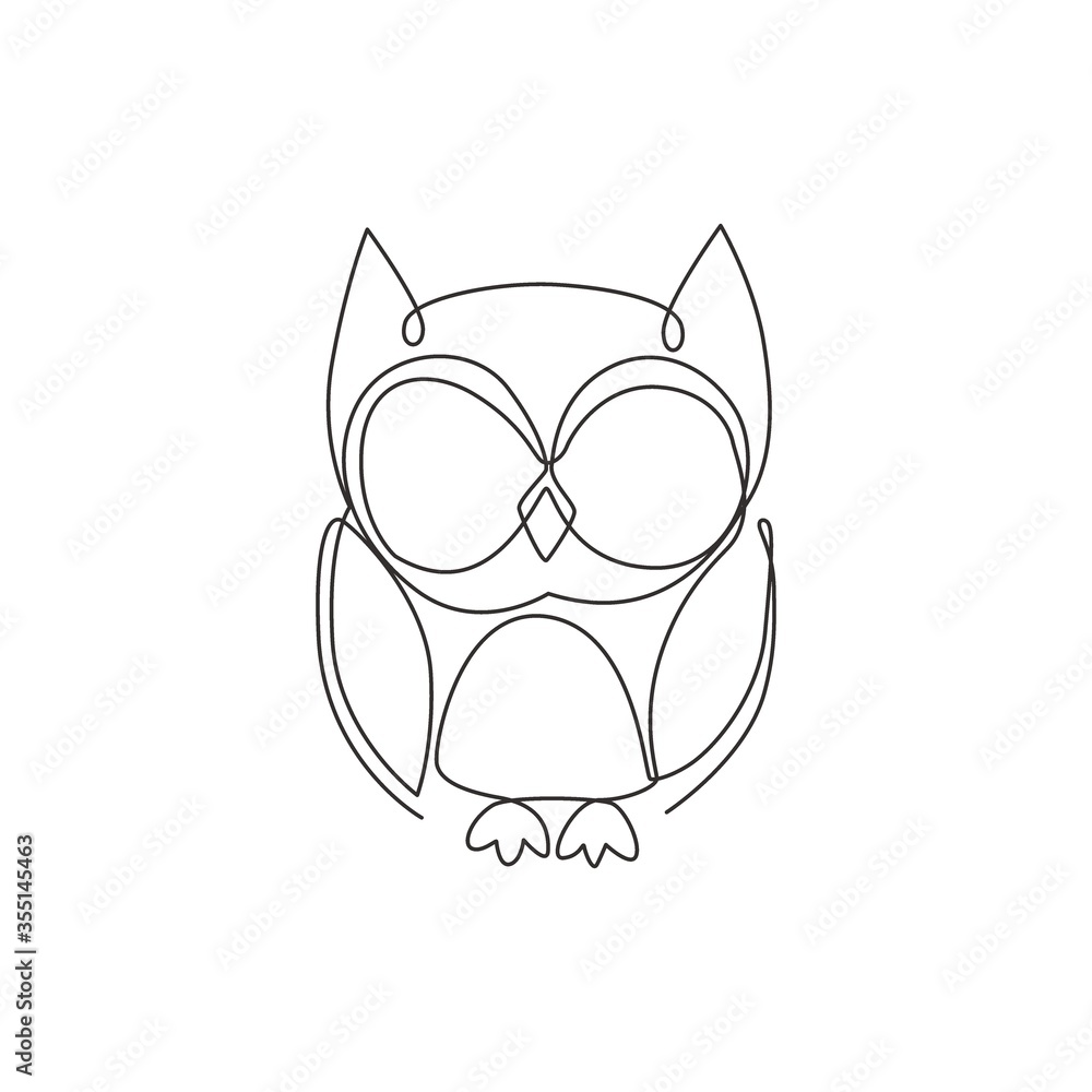 One continuous line drawing of cute owl bird for company logo identity ...