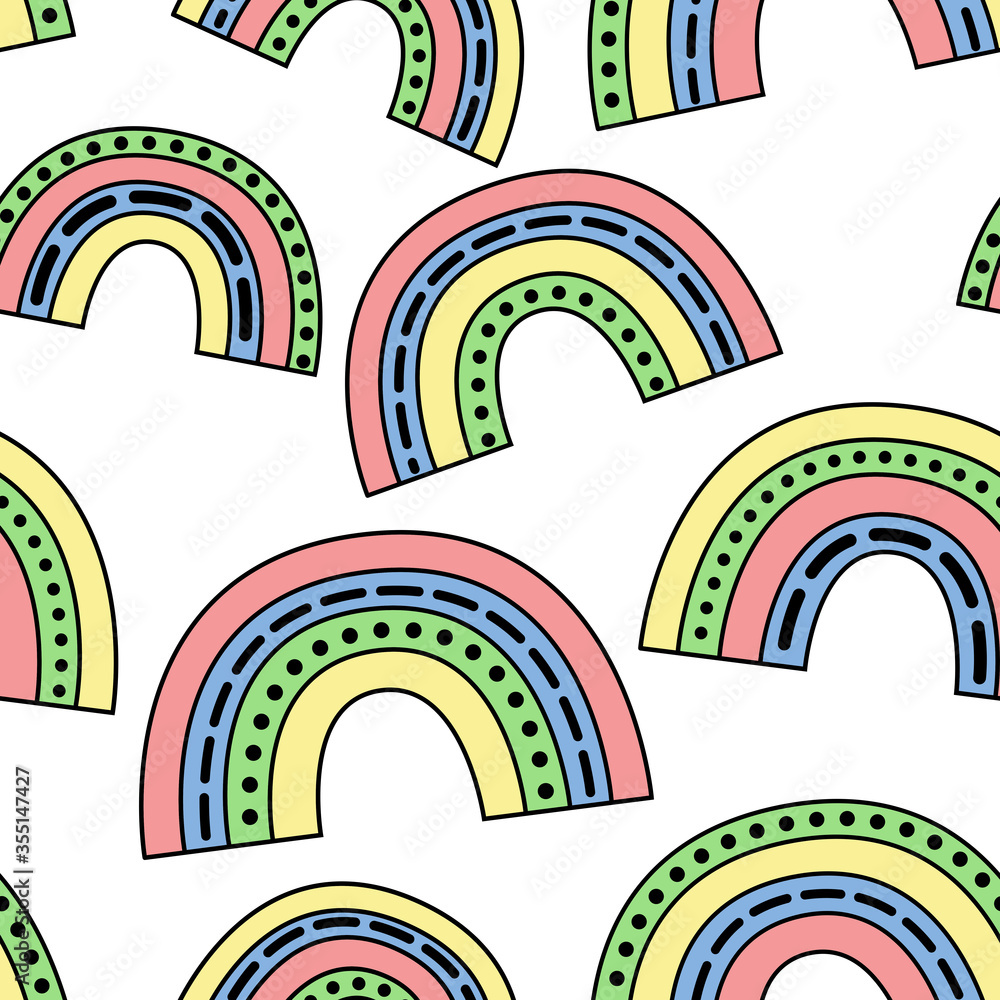 Seamless cute children's rainbow pattern on white background. Summer ...