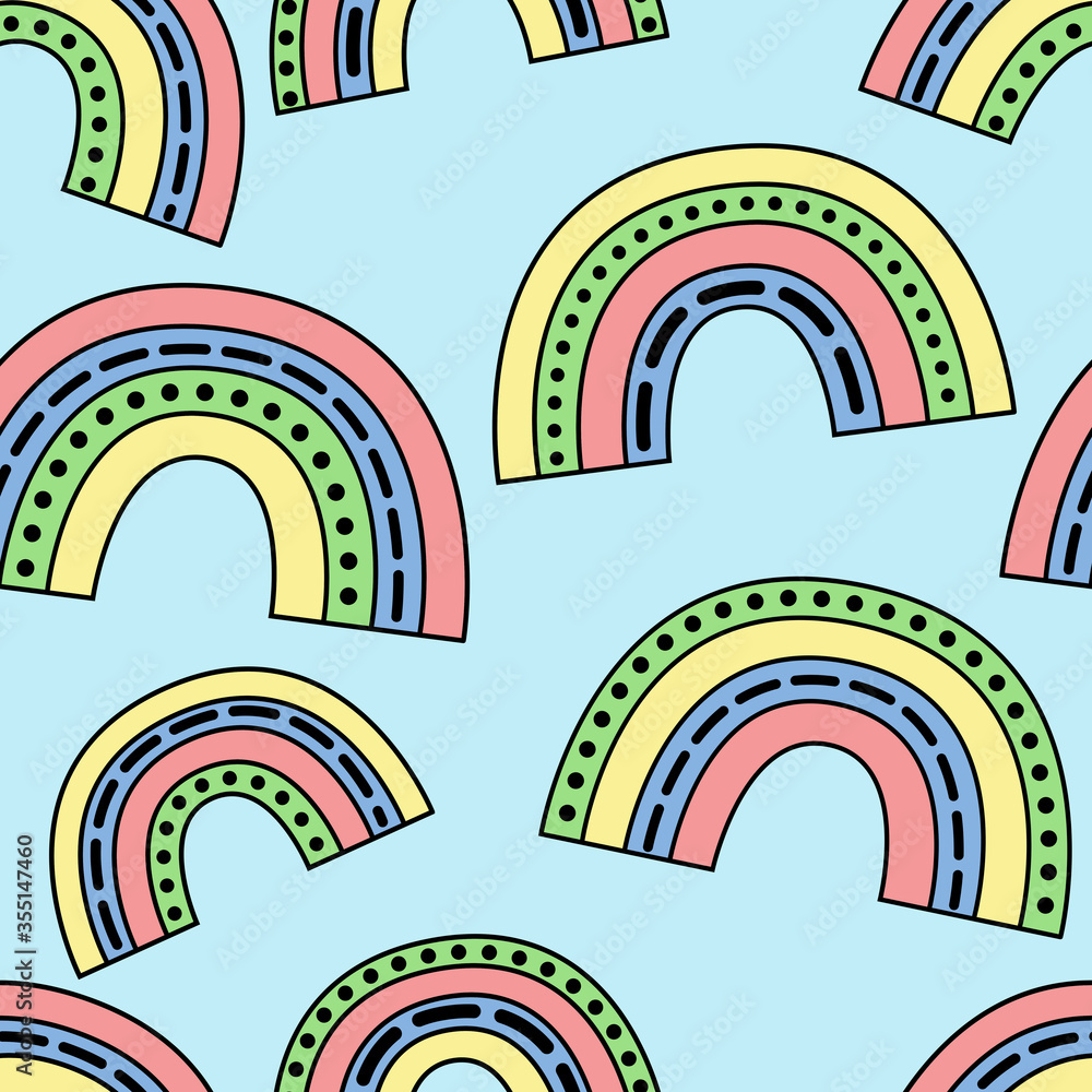 Seamless cute children's rainbow pattern on a colored background ...