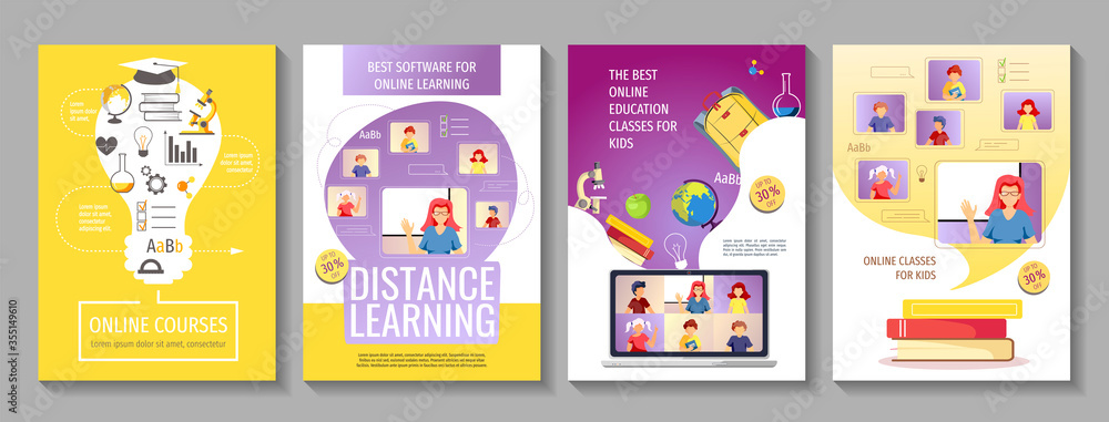 Set of flyer for Online Education, Distance learning, Courses, Teaching ...