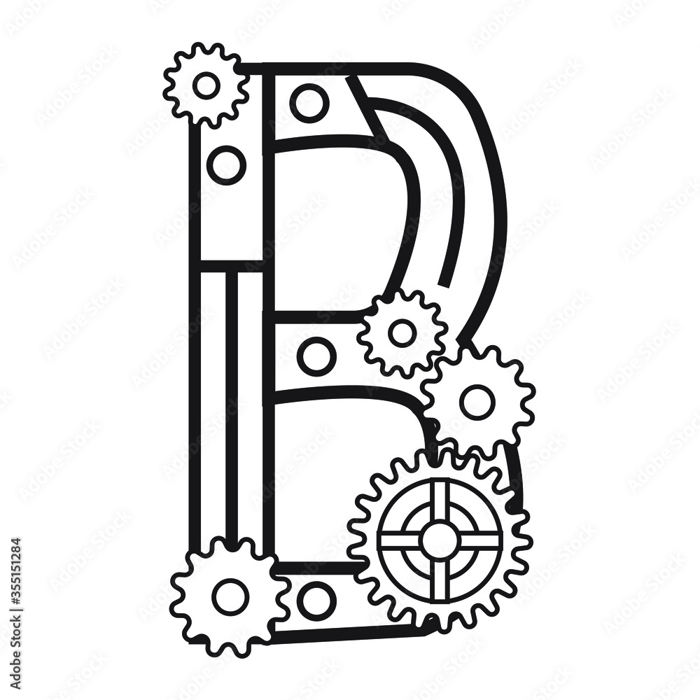 Steampunk Style Typeface. Mechanical alphabet of gears. letter B ...