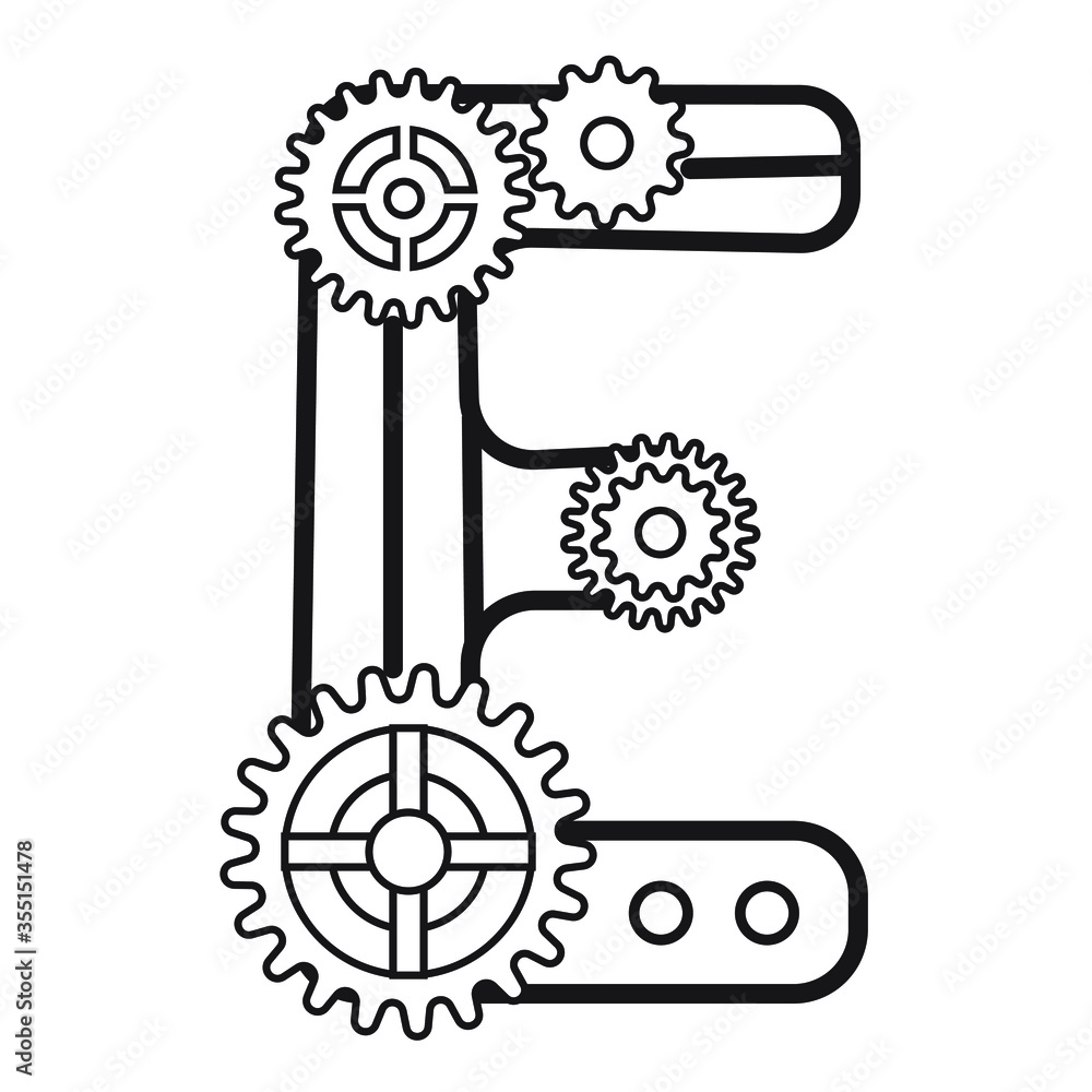 Steampunk Style Typeface. Mechanical alphabet of gears. letter E ...