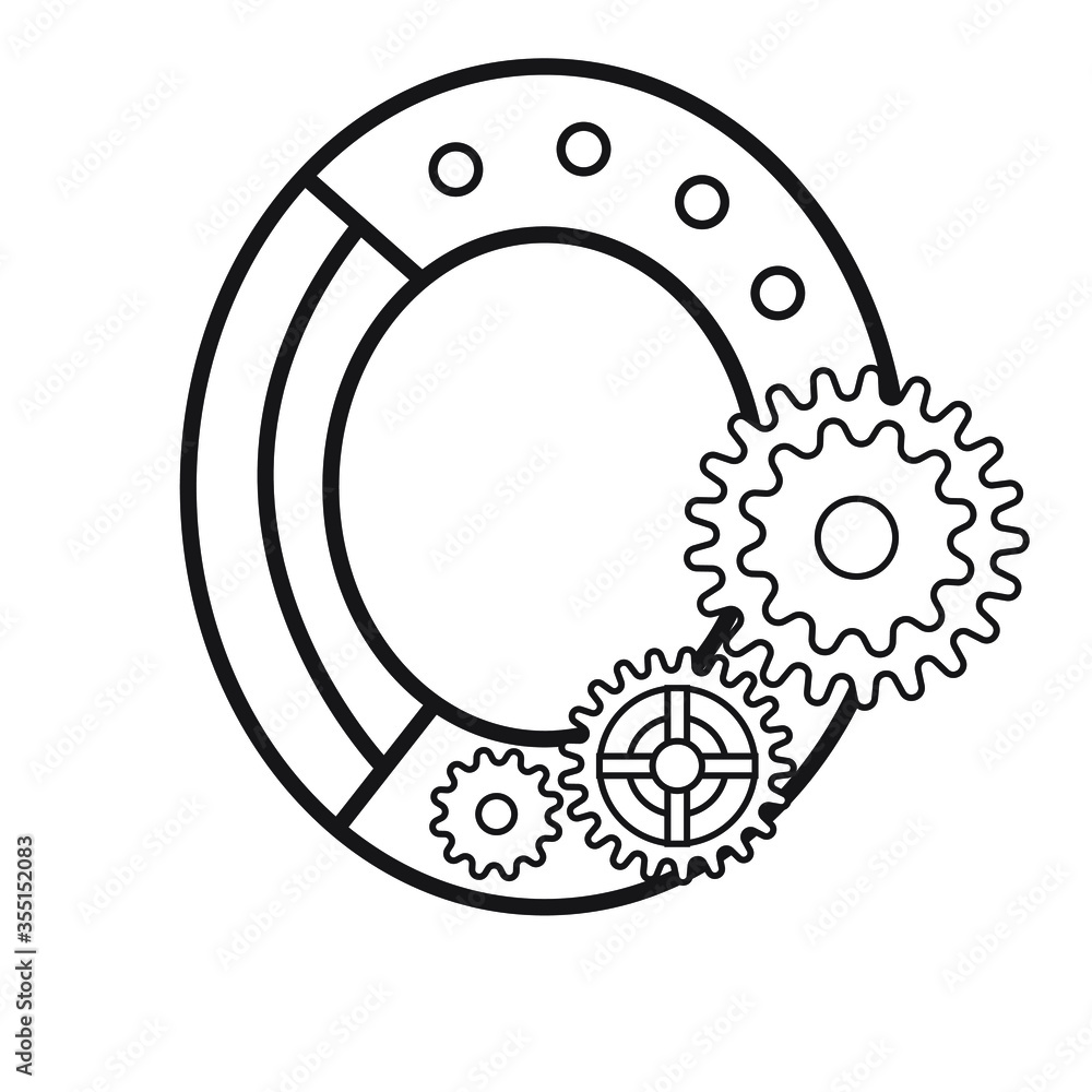 Steampunk Style Typeface. Mechanical alphabet of gears. letter O ...