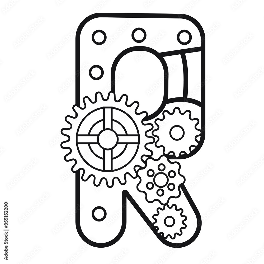 Steampunk Style Typeface. Mechanical alphabet of gears. letter R ...
