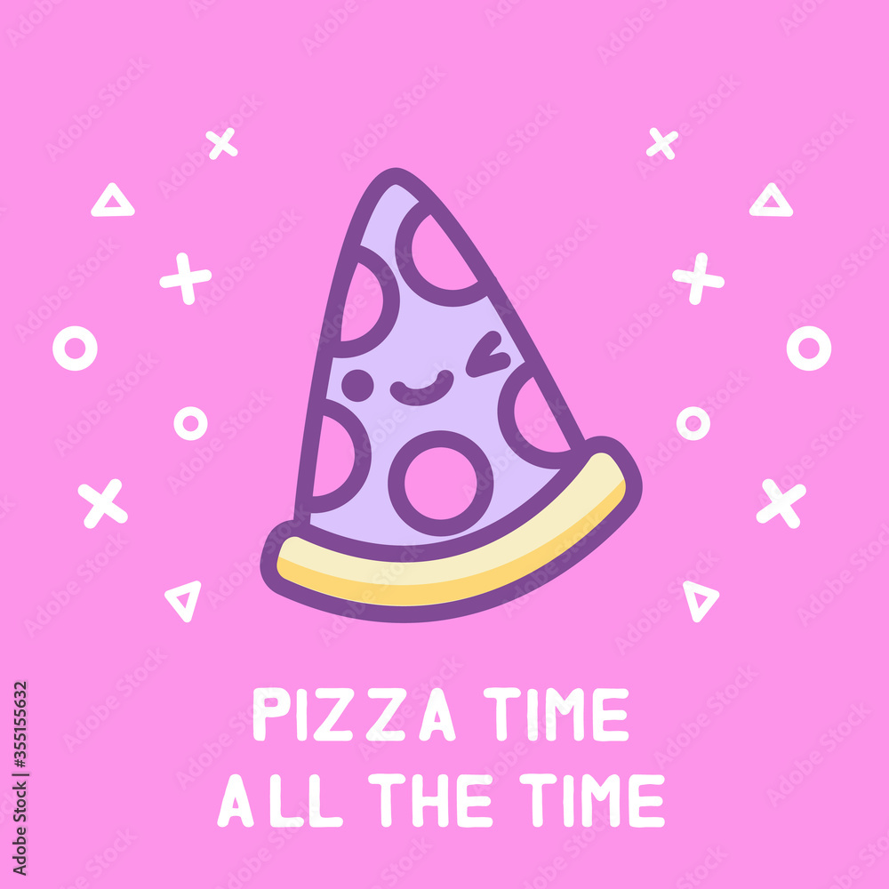 Funny vector cute kawaii isolated illustration slice of pepperoni pizza ...