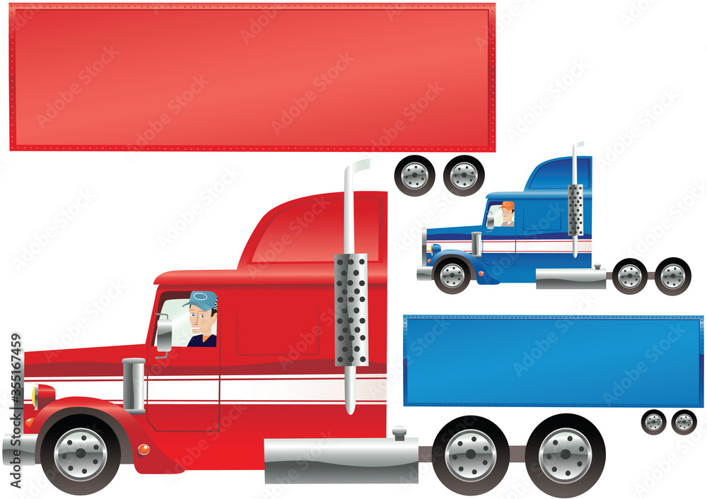 Big rig and trailer Stock Vector | Adobe Stock