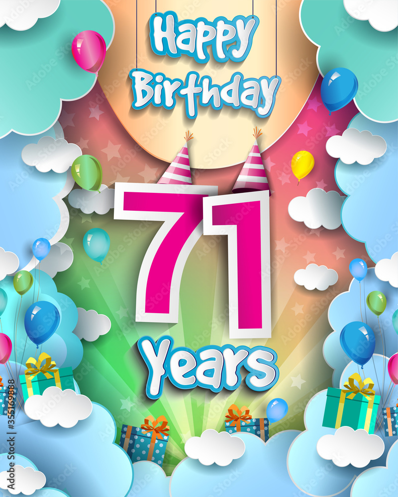 71st Years Birthday Design for greeting cards and poster, with clouds ...