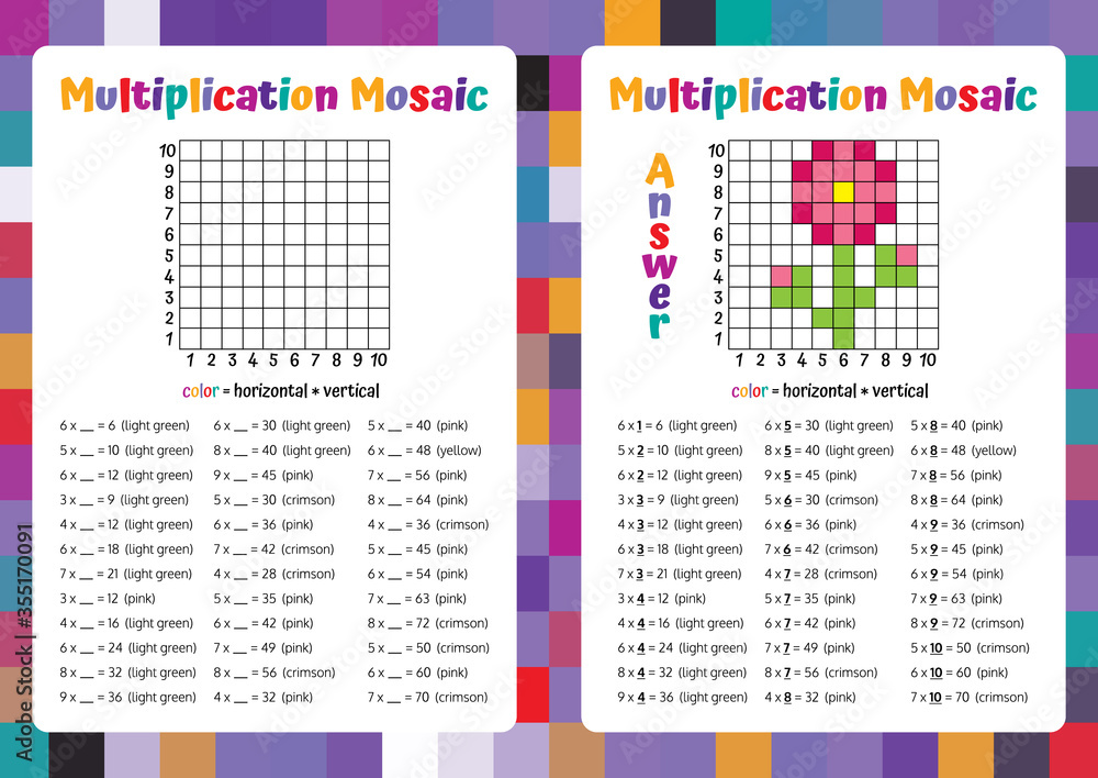 Ilustração do Stock: Multiplication Mosaic Math Puzzle Worksheet ...