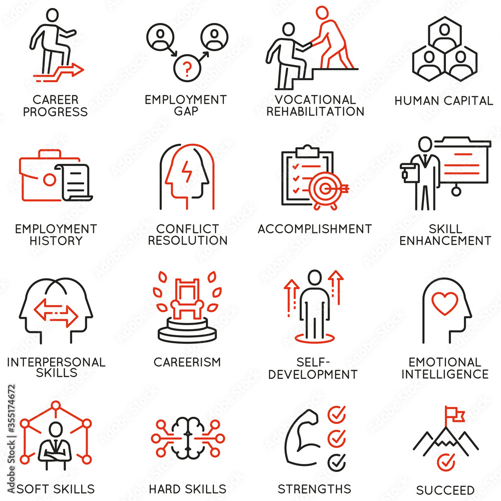 Vector Set of Linear Icons Related to Remote Work, Find a Job ...