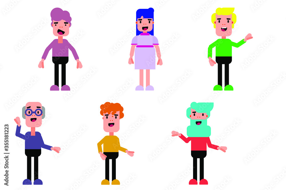 Big square-headed colourful people with flexible hands and legs. Easily ...