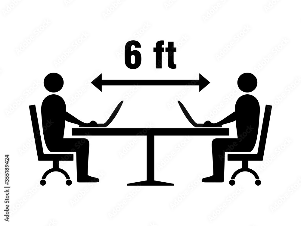 Social Distancing Icon at the Office, Library or Study Room with People ...